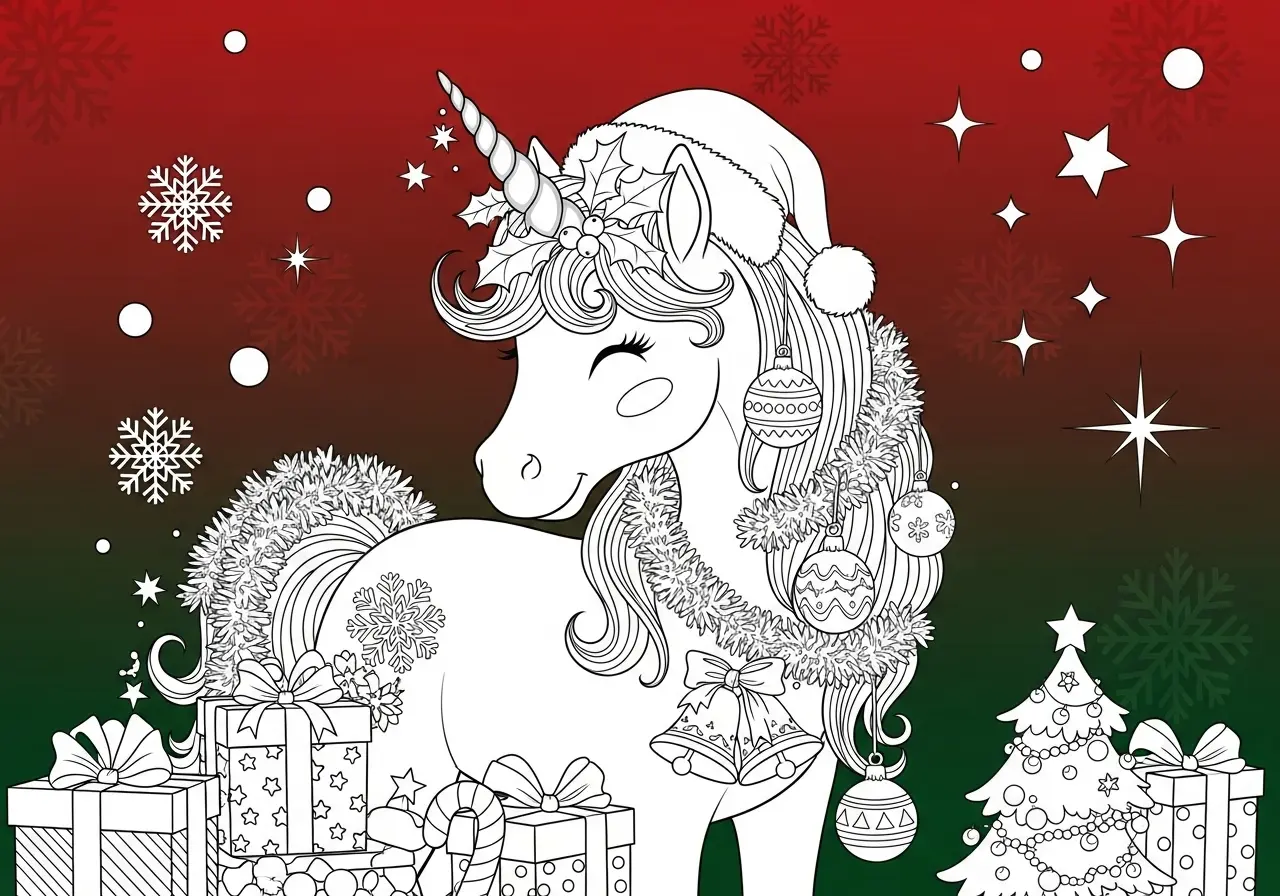 Christmas Unicorn Coloring Pages (Free PDF Printables) - Ink Unicorn