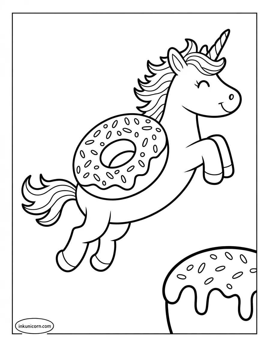 Donut Unicorn Coloring Pages (Free PDF Printables) - Ink Unicorn