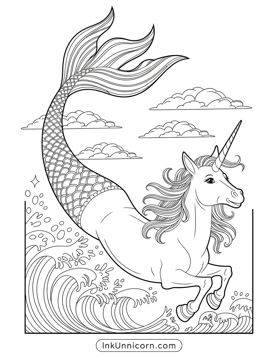Mermaid Unicorn Coloring Pages (Free PDF Printables) - Ink Unicorn