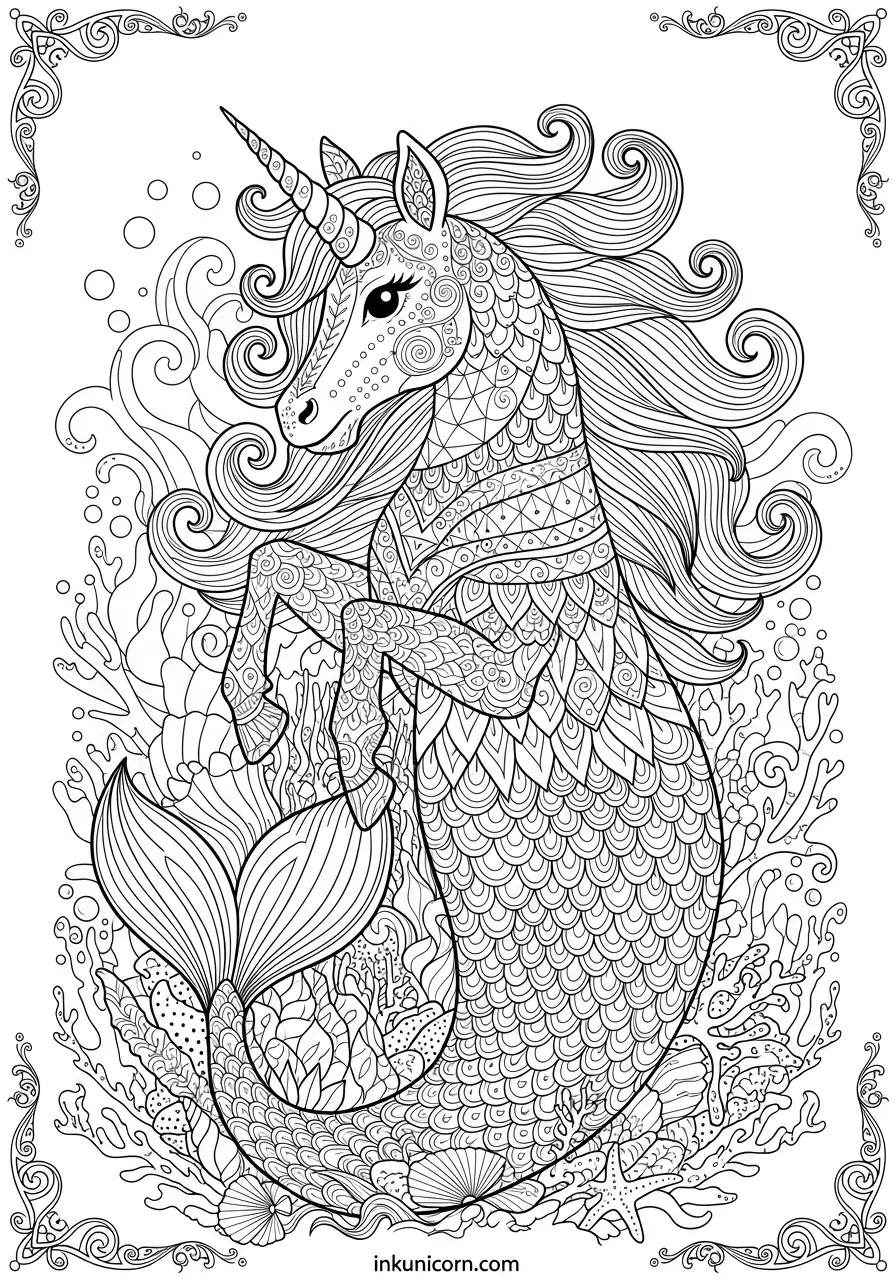 Mermaid Unicorn Coloring Pages (Free PDF Printables) - Ink Unicorn