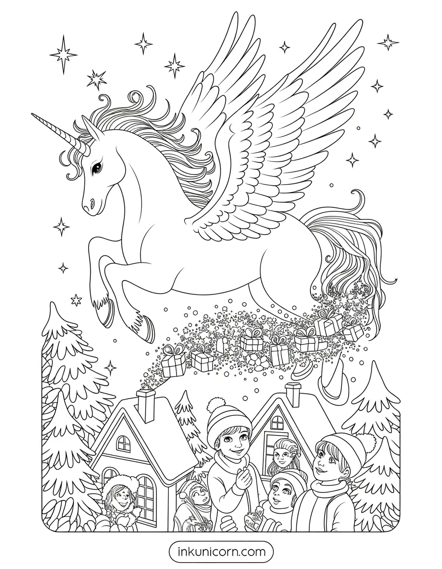 Christmas Unicorn Coloring Pages (Free PDF Printables) - Ink Unicorn