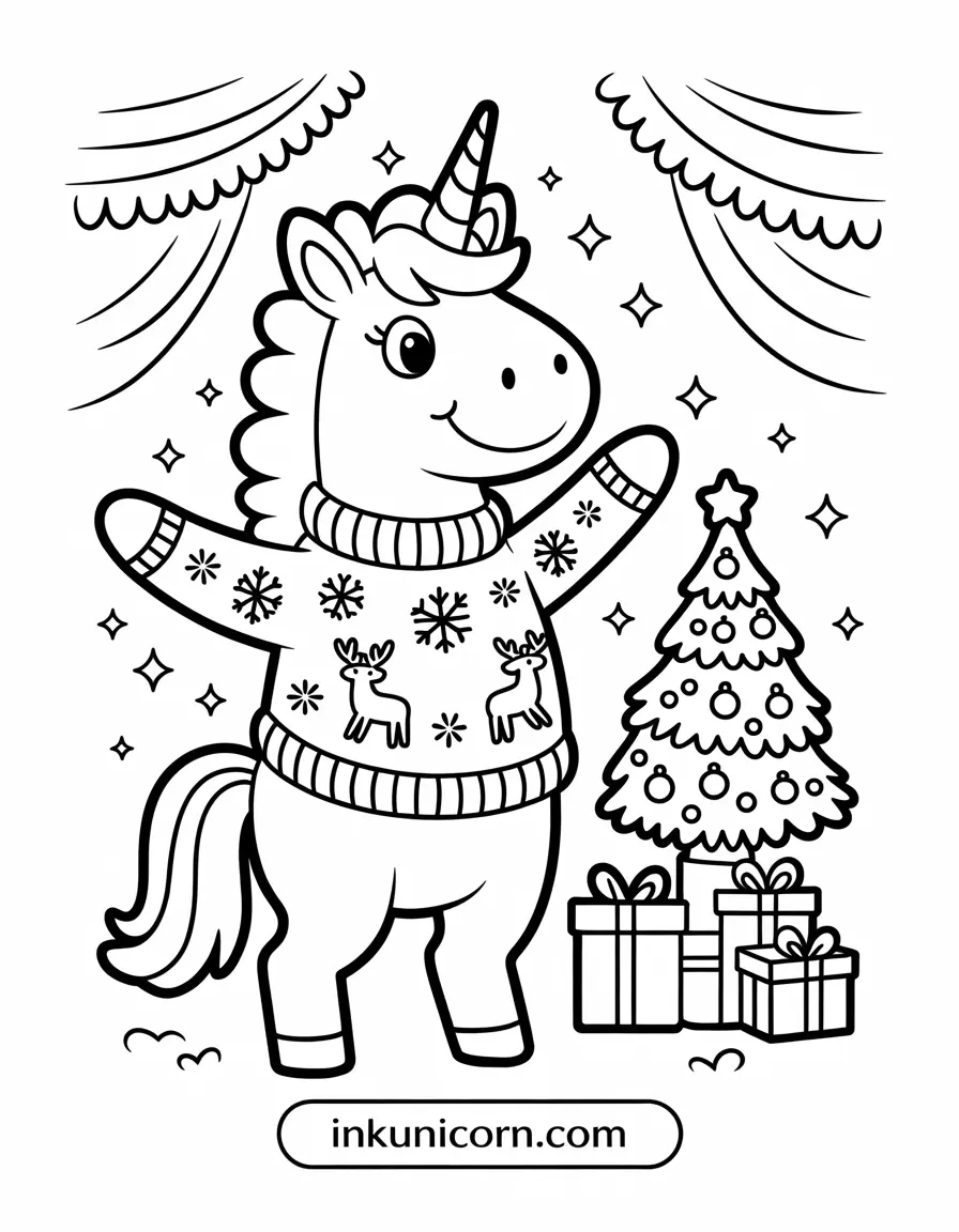 Christmas Unicorn Coloring Pages (Free PDF Printables) - Ink Unicorn